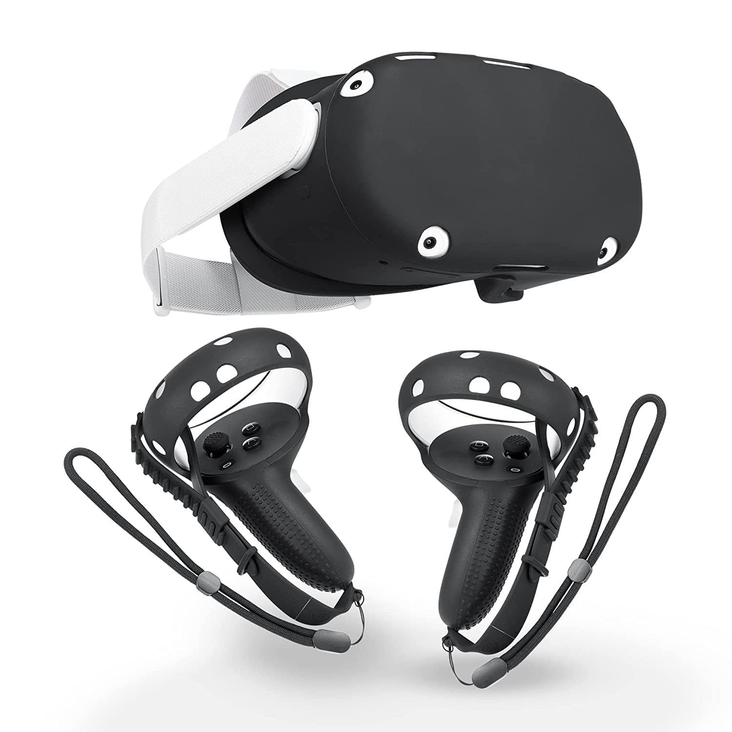 Wasserstein Silicone Skin Set Compatible with Meta/Oculus Quest 2 - Includes Meta/Oculus Quest 2 Accessories - Controller Grip Shells, Sweatproof Face Cover, Protective Lens Cover, Wrist Straps -