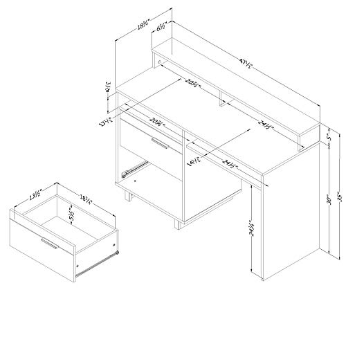 South Shore Fynn Computer, Small Desk, Gray Oak