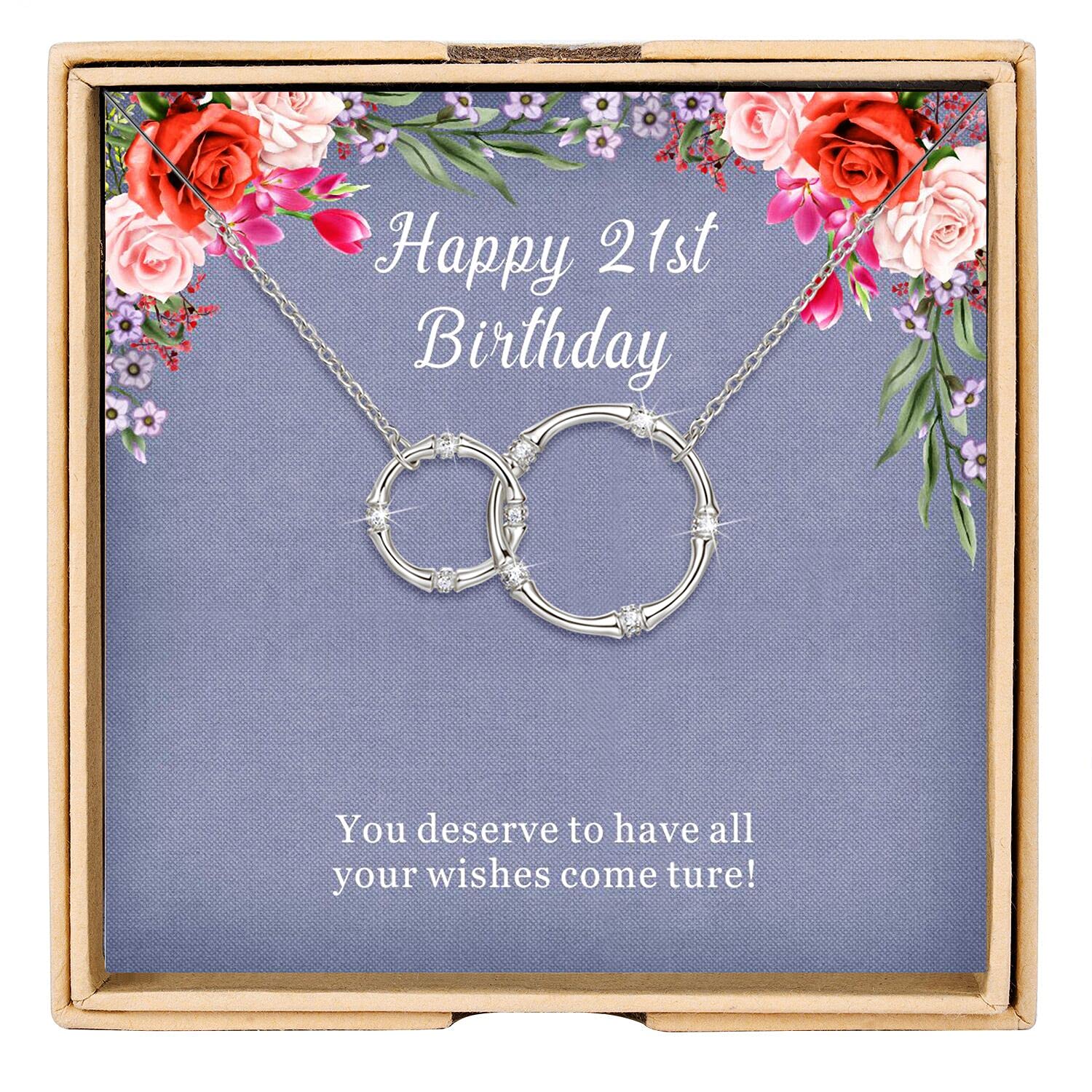 WISHMISS 21st Birthday Gifts for Her, 925 Sterling Silver Necklace, 21 year old birthday gifts for her, 21st birthday gifts for Women Best Friends (white gold)