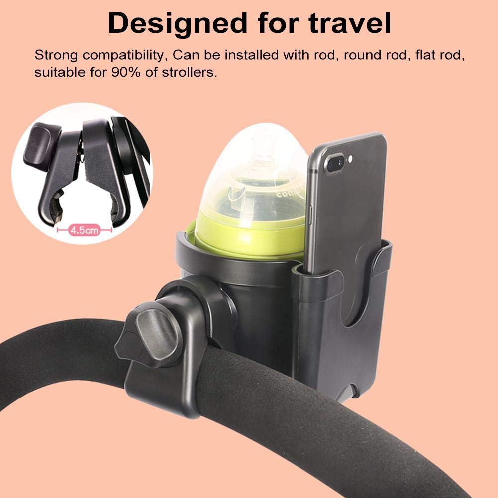 Stroller Cup Holder, Universal Cup Holder Rack, 2 in 1 Bottle Holder for Buggy Pushchair Wheelchair Bike and More