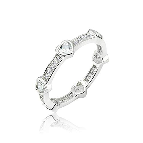 SolidSilver- Sterling Silver Heart Eternity CZ Band Ring For Women, Girls & Teens | Sizes 7