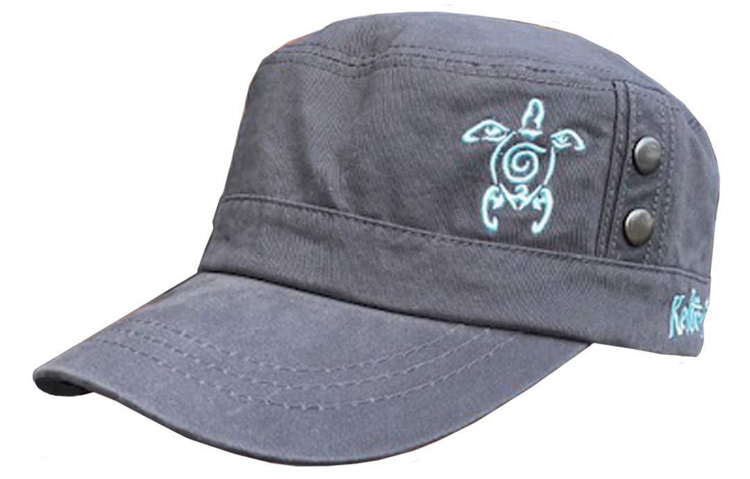 Womans Cadet Cap with Ocean Beach Theme, Short Brim Baseball Hat Featuring Celtic Design Sea Turtle (White with Turquoise Blue Turtle)