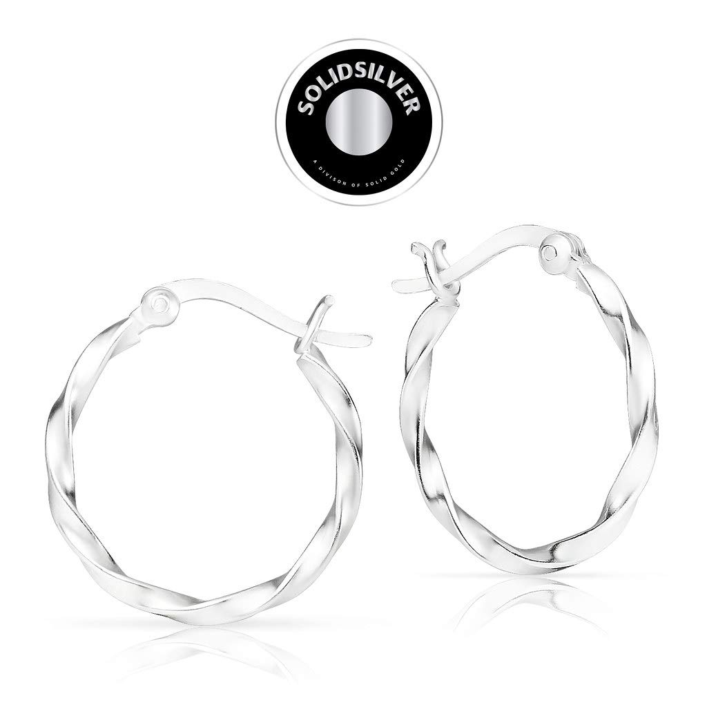 SOLIDSILVER- Sterling Silver Lightweight Click Top High Polished Twisted Hoop Earrings | Size 25mm