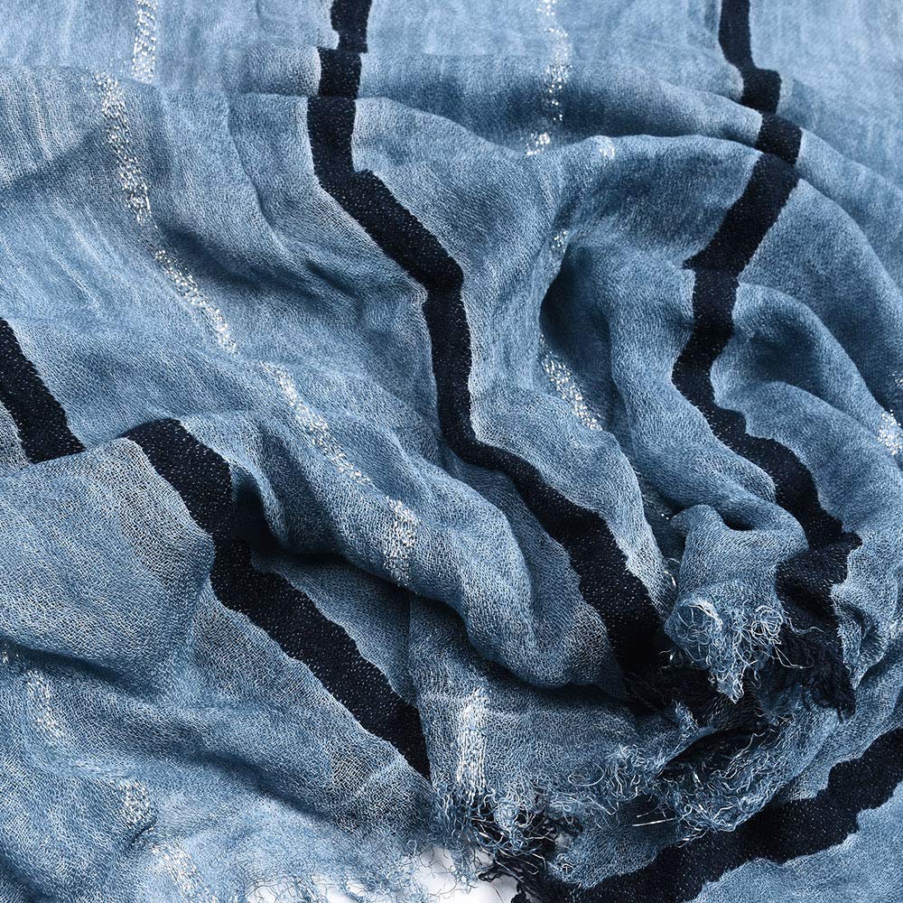 Runtlly Men Scarves Cotton-Linen Soft Warm Crinkle Long Scarf 180308 Blue
