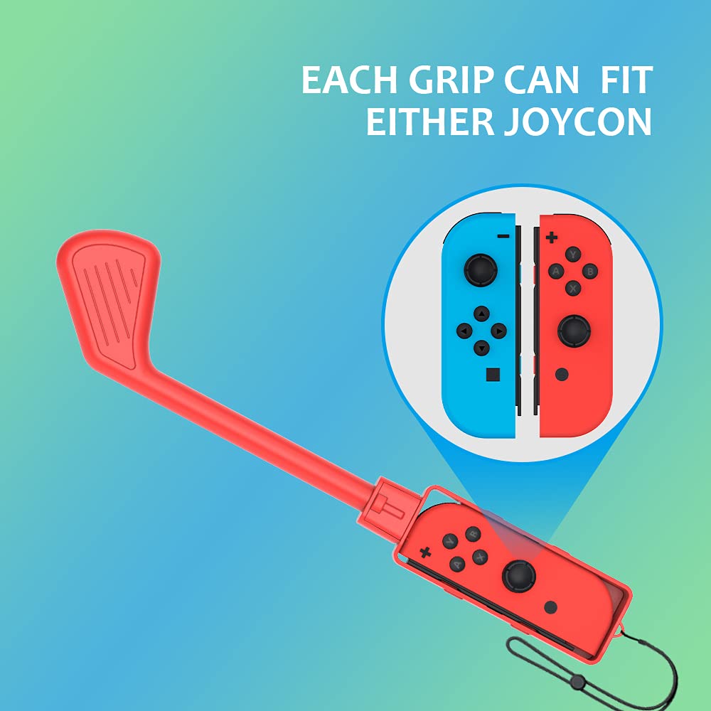 Uxilep Golf Club for Mario Golf: Super Rush - for Nintendo Switch Joy-con Accessories,Mini Golf Clubs Hand Grip Accessories with Wrist Strap for Joy Cons - 2 Pack (Red & Blue)