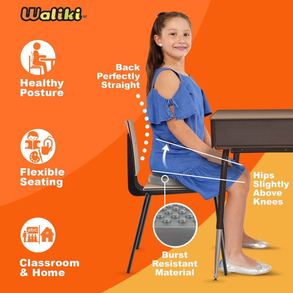 WALIKI Toys Children's Wobbly Cushion, Alternative Classroom Seating | Inflatable Core Disc Seats for School (Pump Included, 12β/30CM) (Pack of 4)