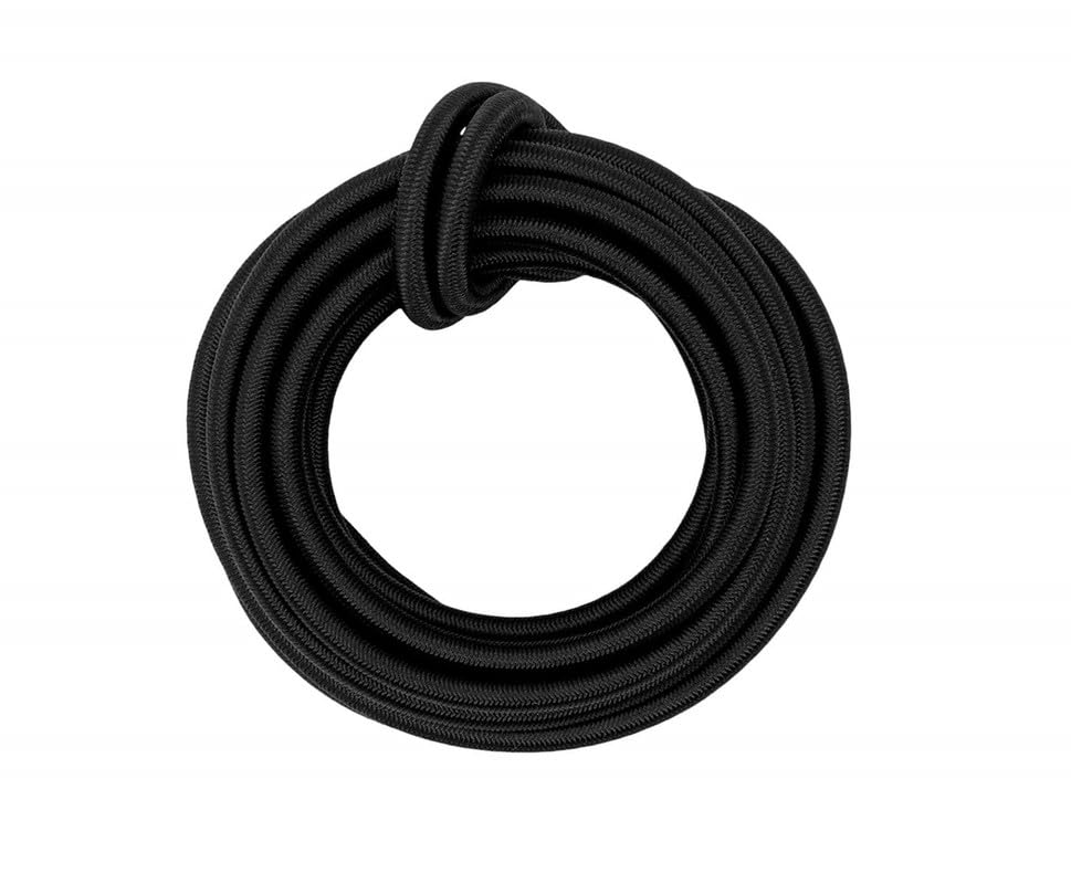 SGT KNOTS Marine Grade Bungee Cord - 100% Elastic Cord, Dacron Polyester Bungee Shock Cord for DIY, Tie Downs, Commercial Uses | 1/4" x 25 ft, Black
