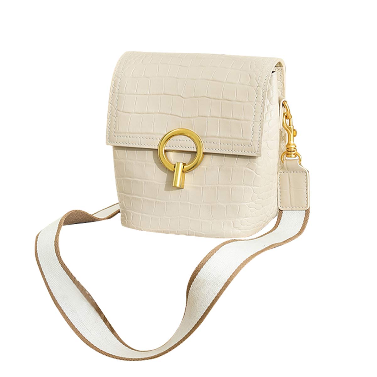 Women Shoulder Bag Genuine Leather Handbag Crossbody Crocodile Pattern Designer Mini Bags (White)