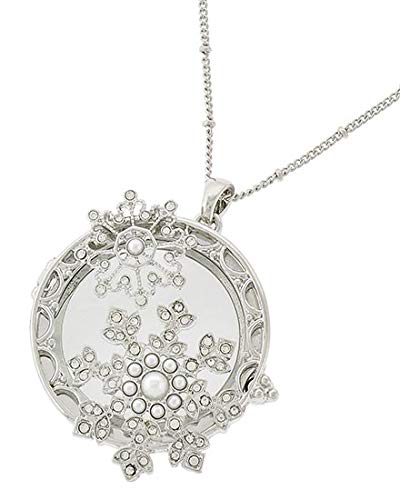 Snowflake Magnifying Necklace Long Crystal Faux Pearls D2