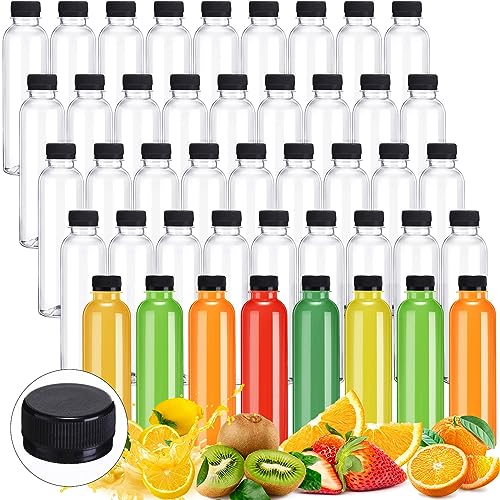 Thyle 200 Pieces Juice Bottles for Juicing Plastic Juice Bottles with Caps Bulk Clear Bottle with Caps Empty Reusable PET Bottles for Drinking Milkshake Smoothies Beverages Fridge (Black,16 oz)