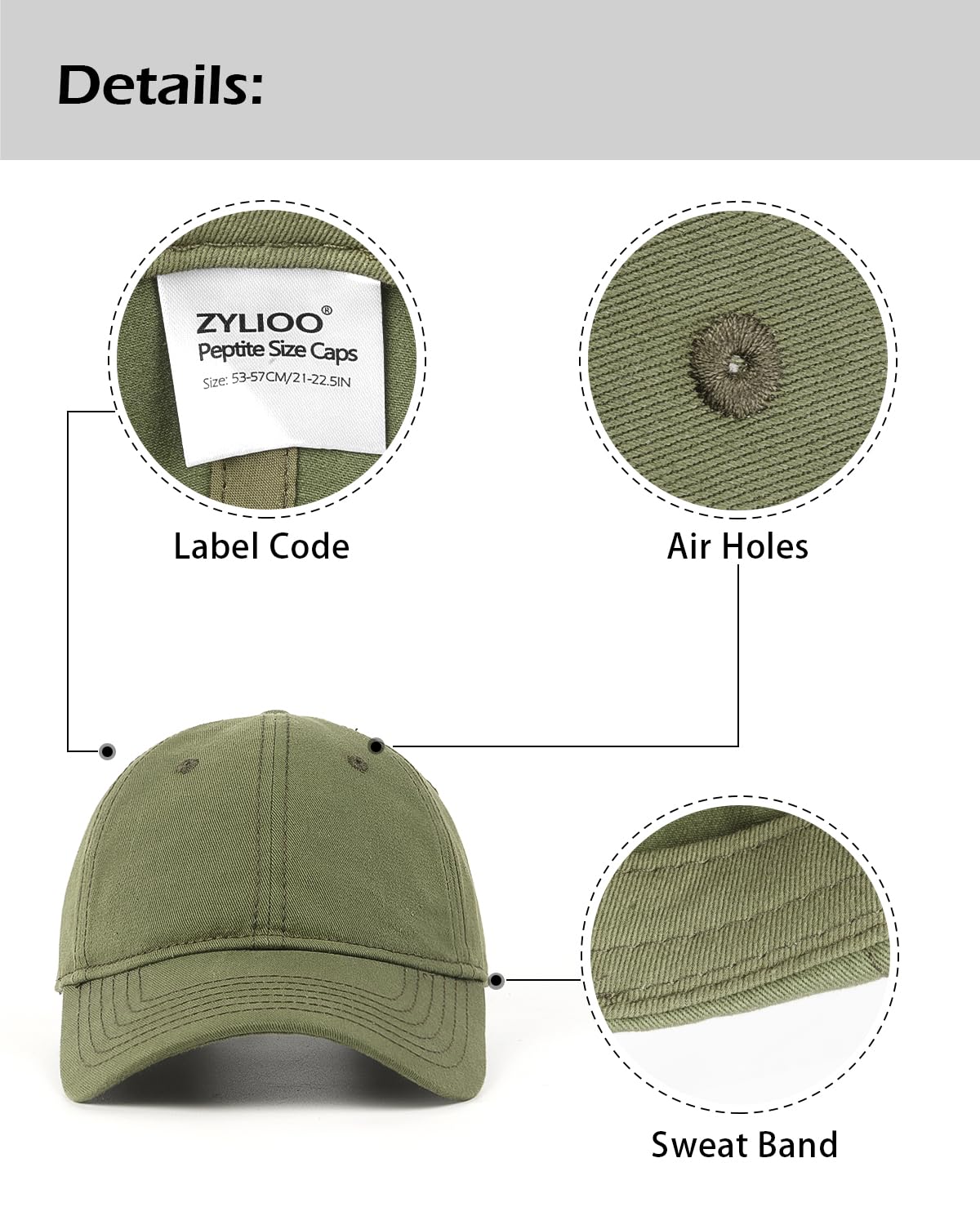 Zylioo Small Size Breathable Ball Cap,Pre-Curved Bill Baseball Hat for Petite Head,Adjustable Sun Protection Cap