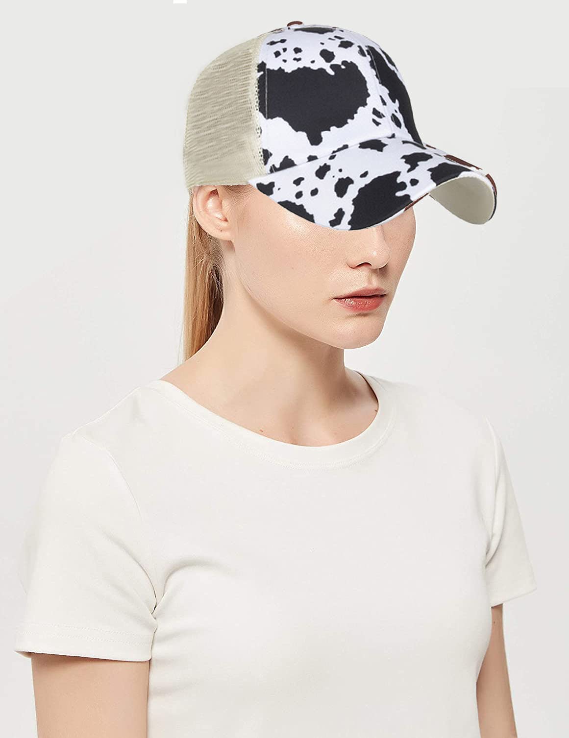 Womens Cow Print Baseball Cap Unisex Adjustable Baseball Hat Casual Cotton Sun Hats for Teen Girls
