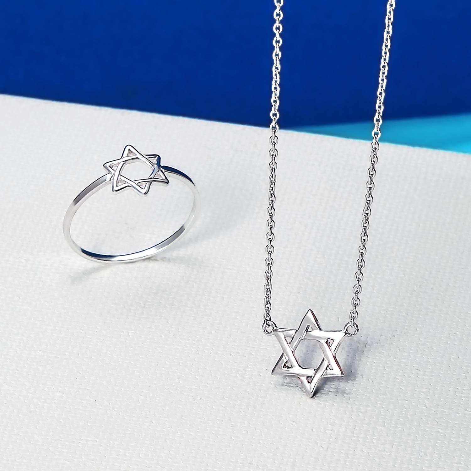 Petite 925 Sterling Silver Star Of David Ring Grey 7*