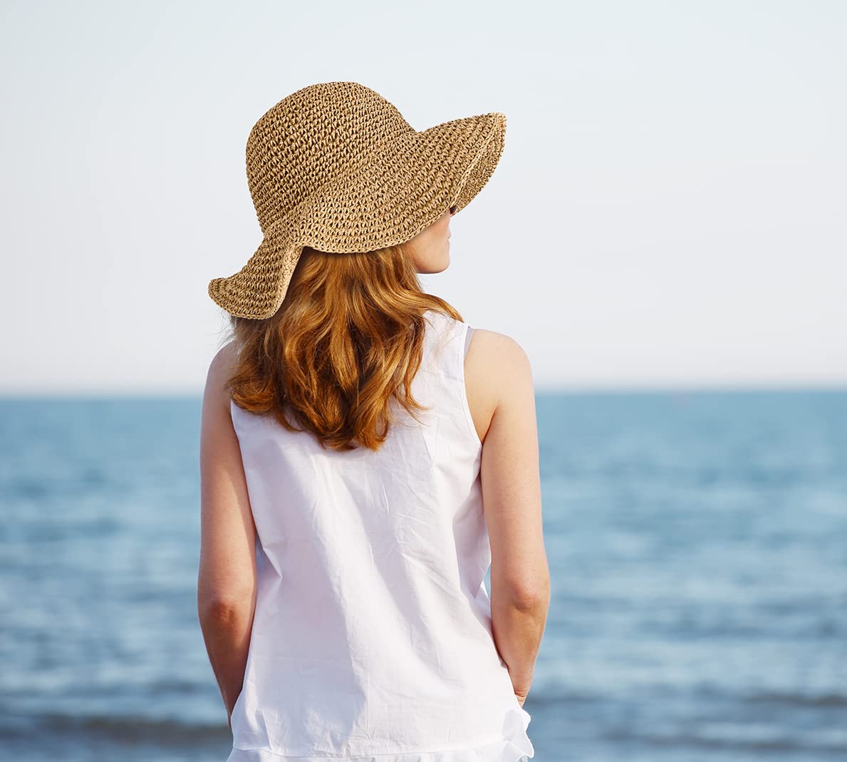Women's Wide Brim Sun Protection Straw Hat,Folable Floppy Hat,Summer UV Protection Beach Cap (one Size, 1pcs-Khaki-tz)