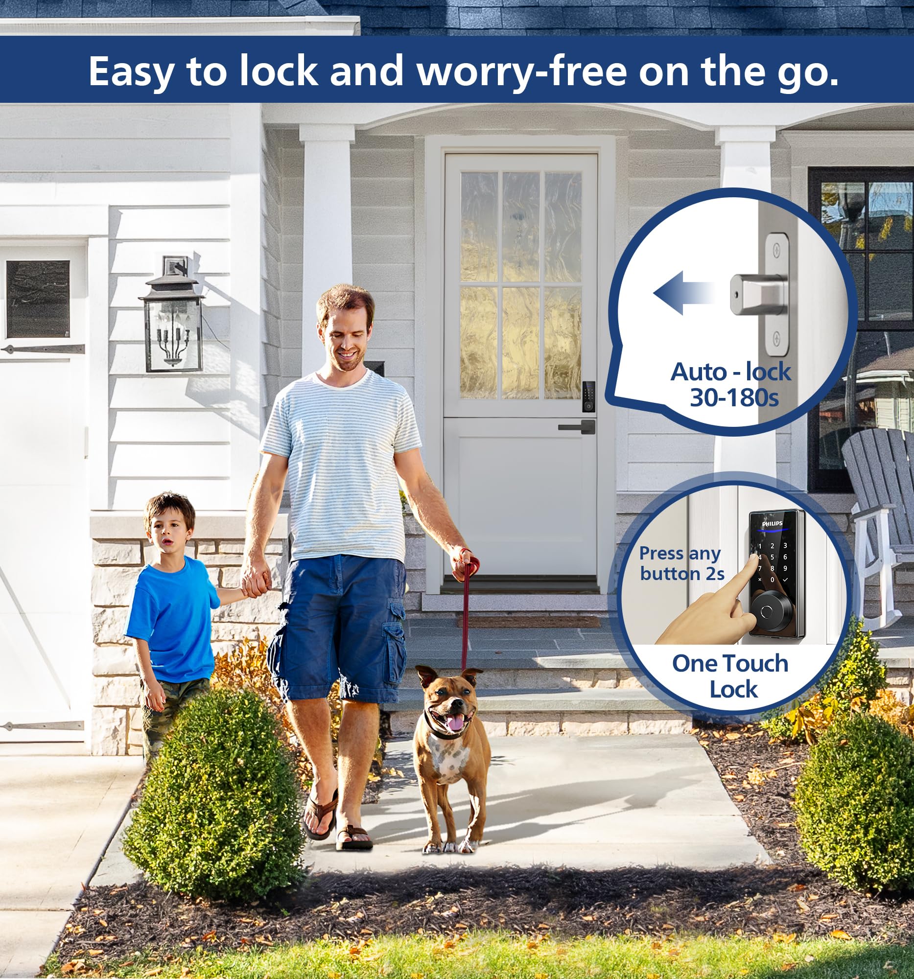 Philips Fingerprint Door Lock, Keyless Entry Door Lock, Electronic Door Lock, Touchscreen Keypad Deadbolt - Easy Installation and Set up - Satin Nickel