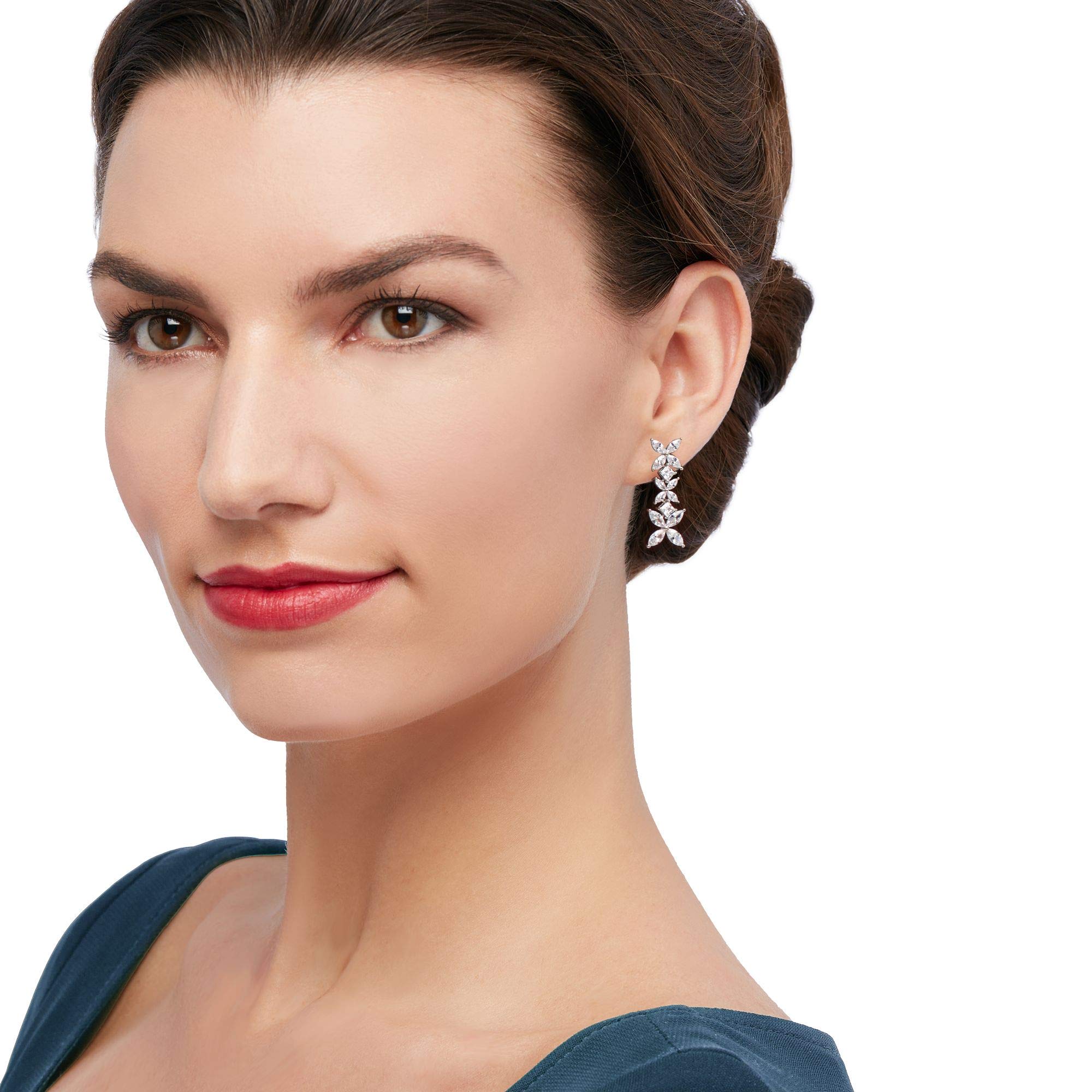 Ross-Simons 4.80 ct. t.w. Princess-Cut and Marquise CZ Floral Drop Earrings in Sterling Silver