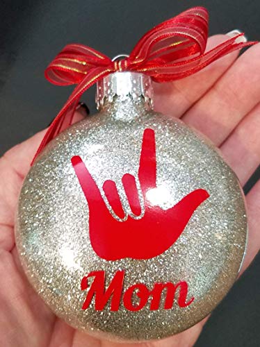Personalized ASL Christmas Ornament - I love you sign American Sign Language for Deaf or Interpreter - Great gift for her or white elephant gift exchange