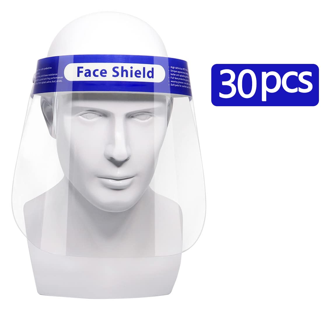 Simplee kids 30 Pack Face Shields, Plastic Face Mask Shield for Anti-Fog Lens, Full Face Shield with Adjustable Elastic Band and Comfortable Sponge for Men Women