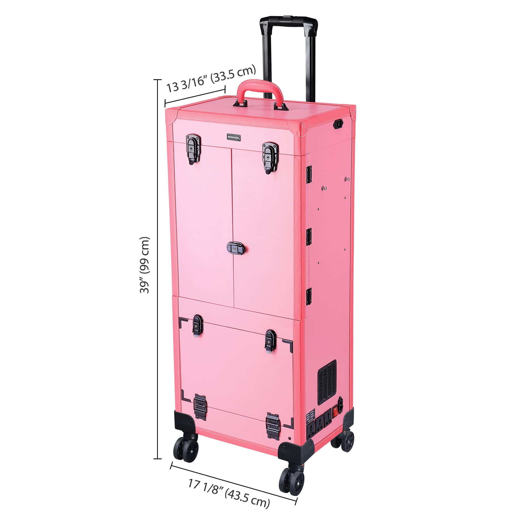 Pink Rolling Makeup Case with Mirror Light Pro Large Cosmetic Artists Hair Stylist Barber Organized Trolley Lockable