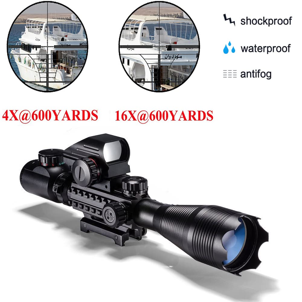 Rifle Scope Combo 4-16x50EG Dual Illuminated with Green Laser sight 4 Holographic Reticle Red/Green Dot for Weaver/Rail Mount