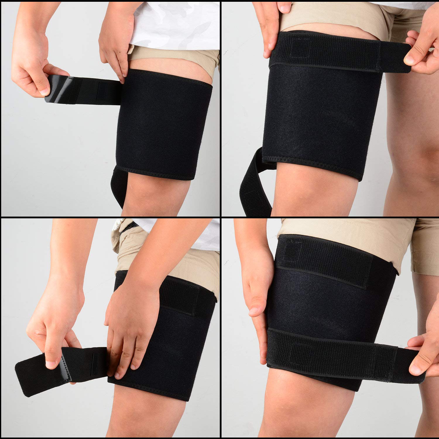 supregear Thigh Brace Support, Adjustable Hamstring Quad Wrap, Neoprene Thigh Compression Sleeve for Pulled Groin Muscle, Sprains, Quadricep, Tendinitis and Injury Strain Recovery, Women Men, Black