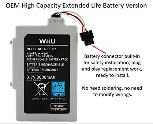 WirelessFinest 3600mAh High Capacity Extended Life Battery + Tool Replacement for Nintendo Wii U Gamepad Rechargeable Long Lasting Fix Dead Power Issue