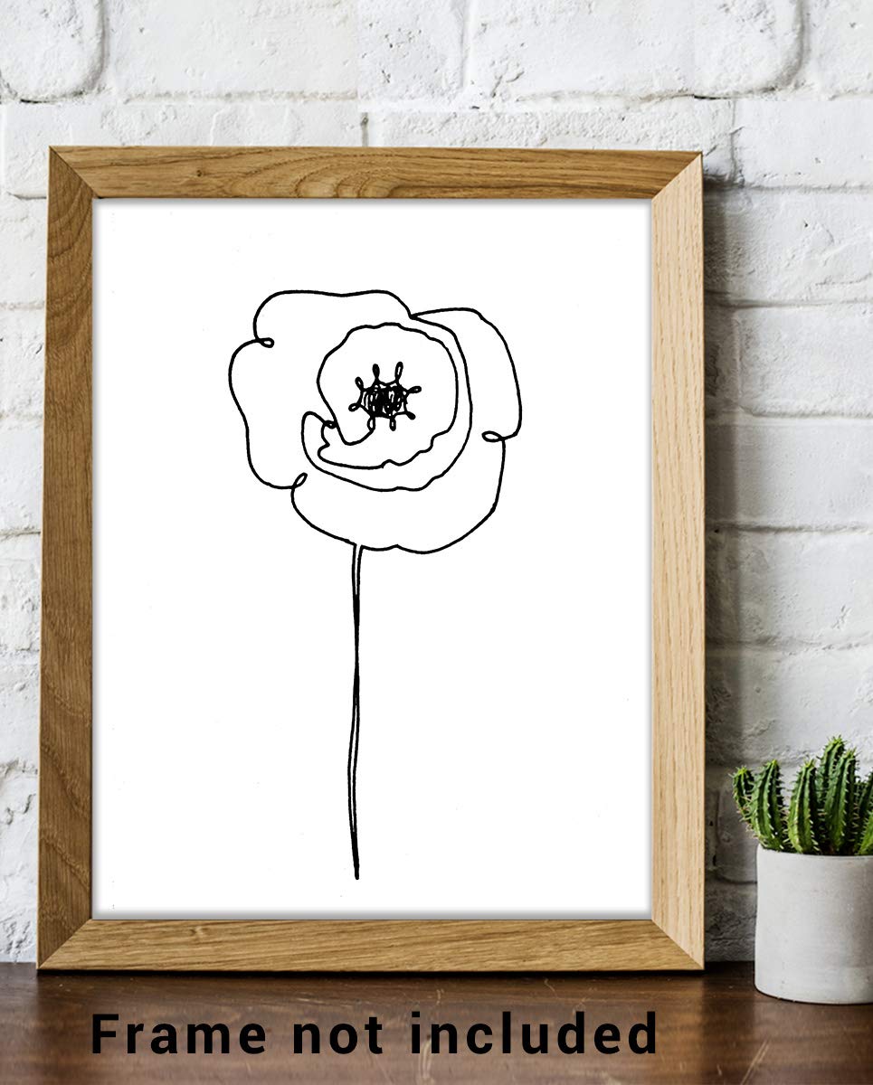 Poppy Flower Wall Art - 11x14 Unframed, Minimalist Black & White Decor Print - Makes a Great Gift Under $15 for Botanical, Floral Lovers