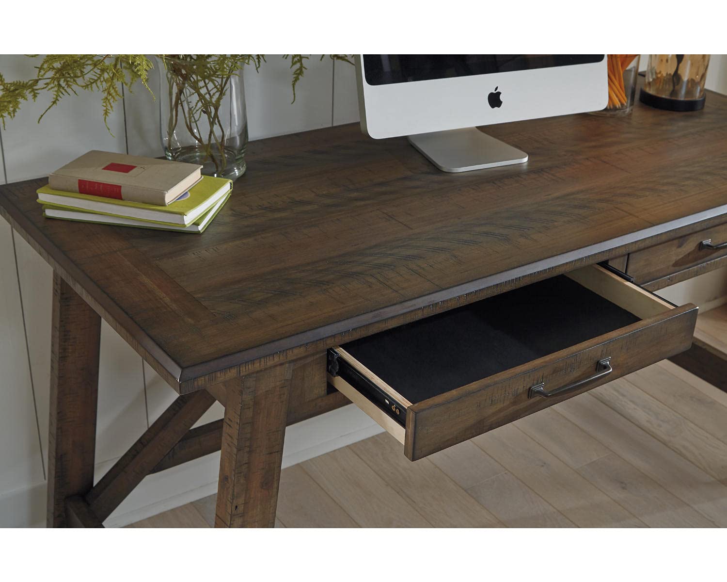 Signature Design by Ashley Johurst Modern Farmhouse 60" Home Office Desk with Drawers, Rustic Brown