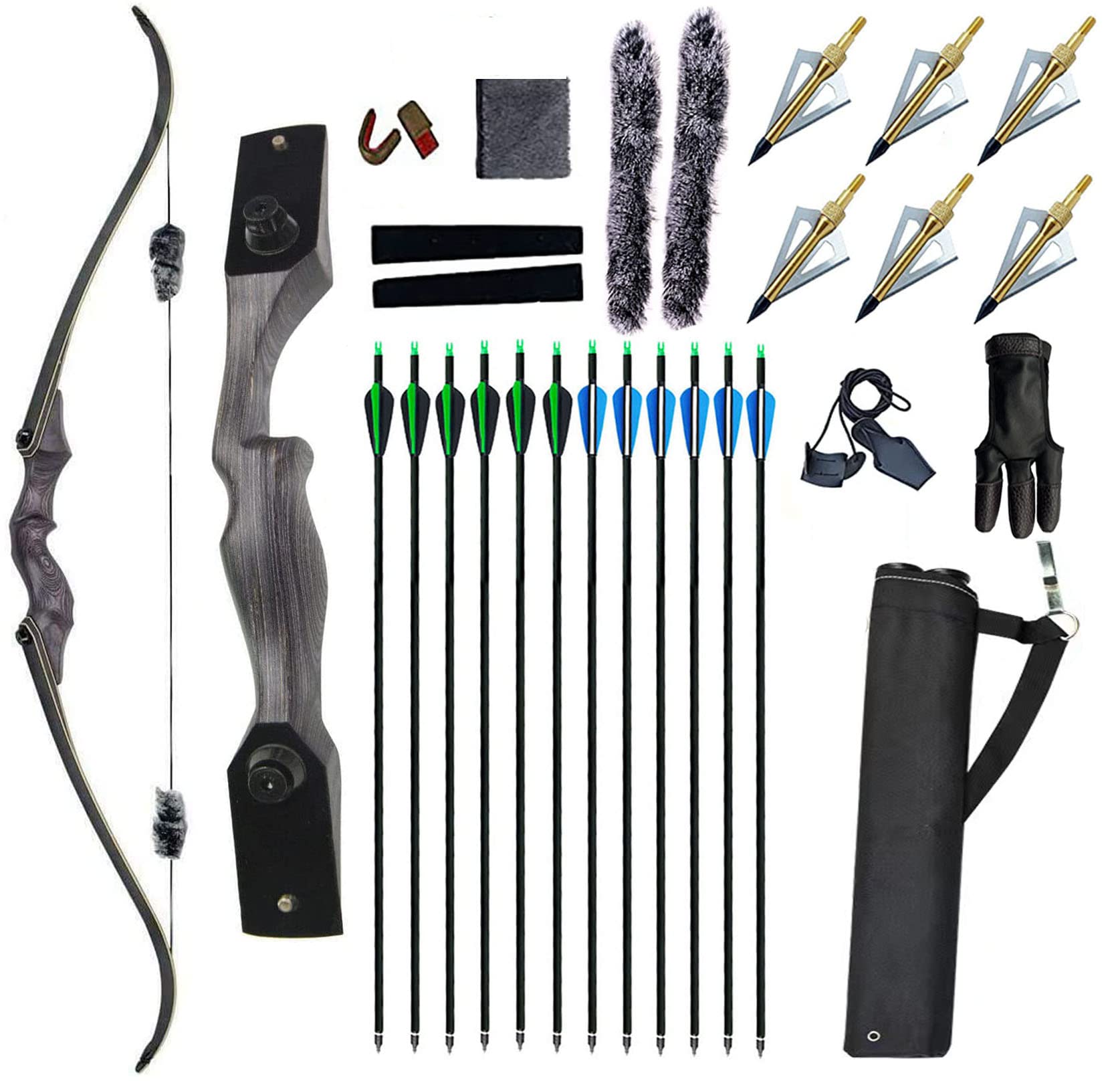 Vogbel 58" Bow and Arrows for Adults Archery Recurve Bow Wooden Takedown Straight Bow Bamboo Core Limbs Right Hand for Hunting Target Shooting 25-65lb(40lb)