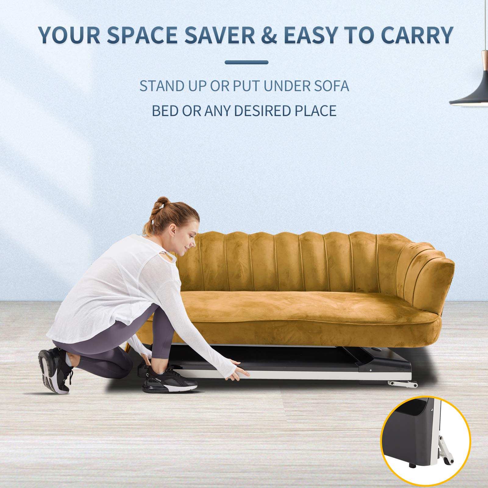 UMAY Under Desk Treadmill Without Assembling for Home & Office with Foldable Wheels, Small Walking Pad Exercise Machine with Low Noise & Sports App