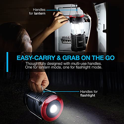 Vont LED Lantern Pro, Camping Lantern [4 Pack] 2X Brighter, Collapsible 360 Illumination w/ Red Light, Battery Powered/Operated Emergency Light for Hurricanes/Outages, Camping Lights/Lamp Flashlights