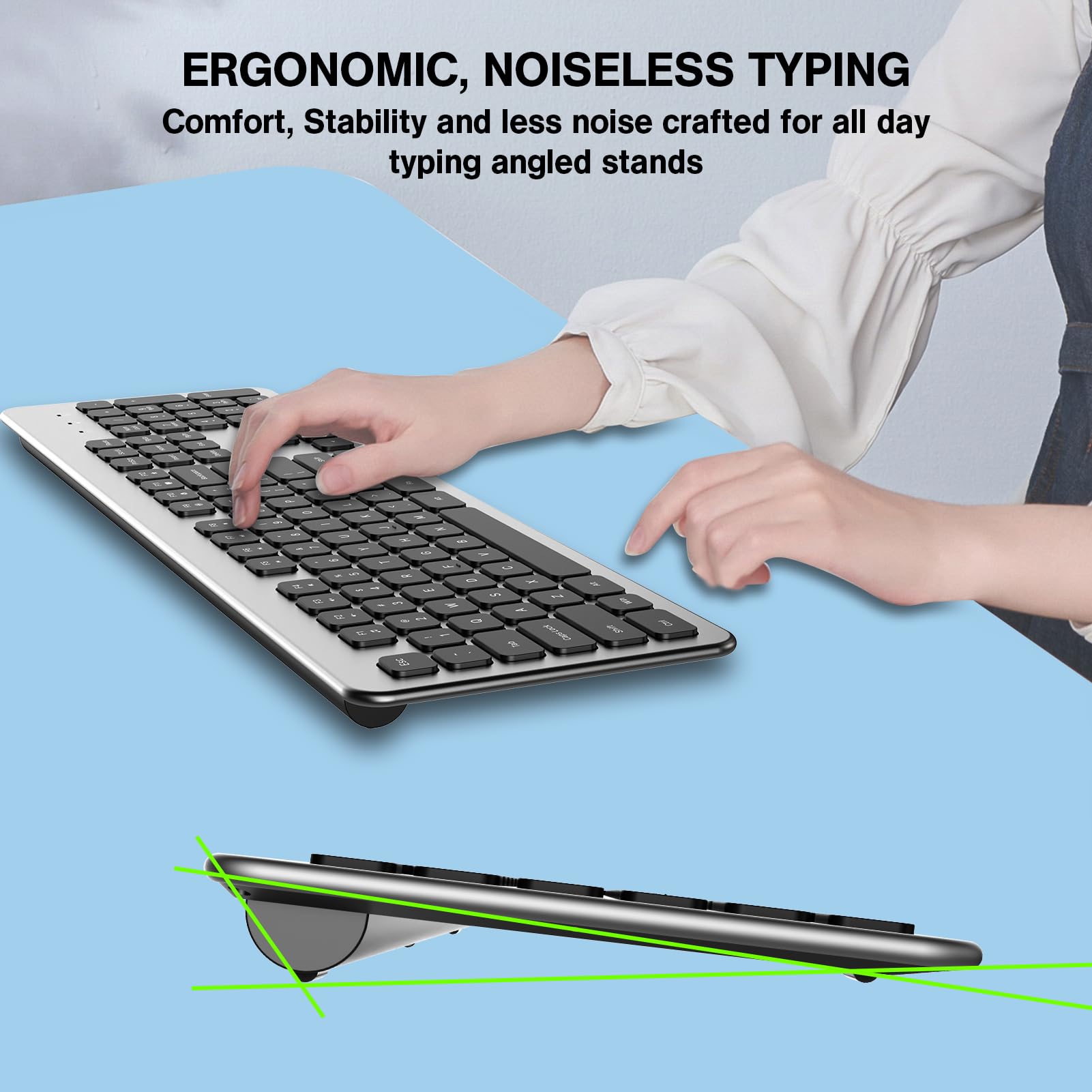 Wireless Keyboard, 2.4G Ergonomic Wireless Computer Keyboard,Enlarged Indicator,Metal-texture Panel,104 Keys Full Size PC Keyboard with Numeric Keypad for Laptop,Desktop,Surface,Chromebook,Notebook