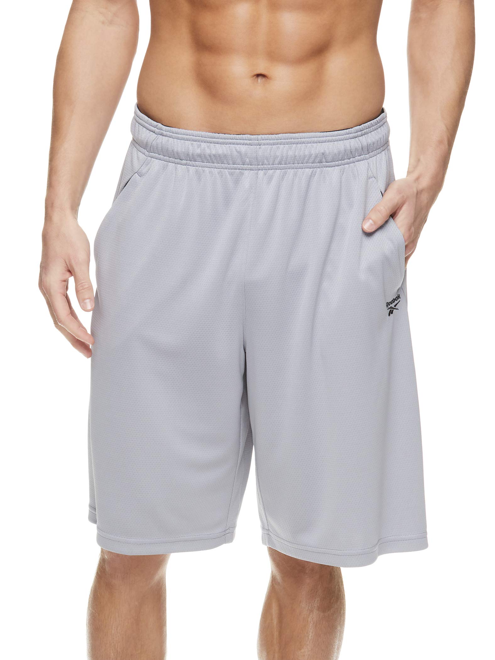 Reebok Men's Mesh Basketball Gym & Running Shorts w/Elastic Drawstring Waistband & Pockets - Point Guard Sleet, Large
