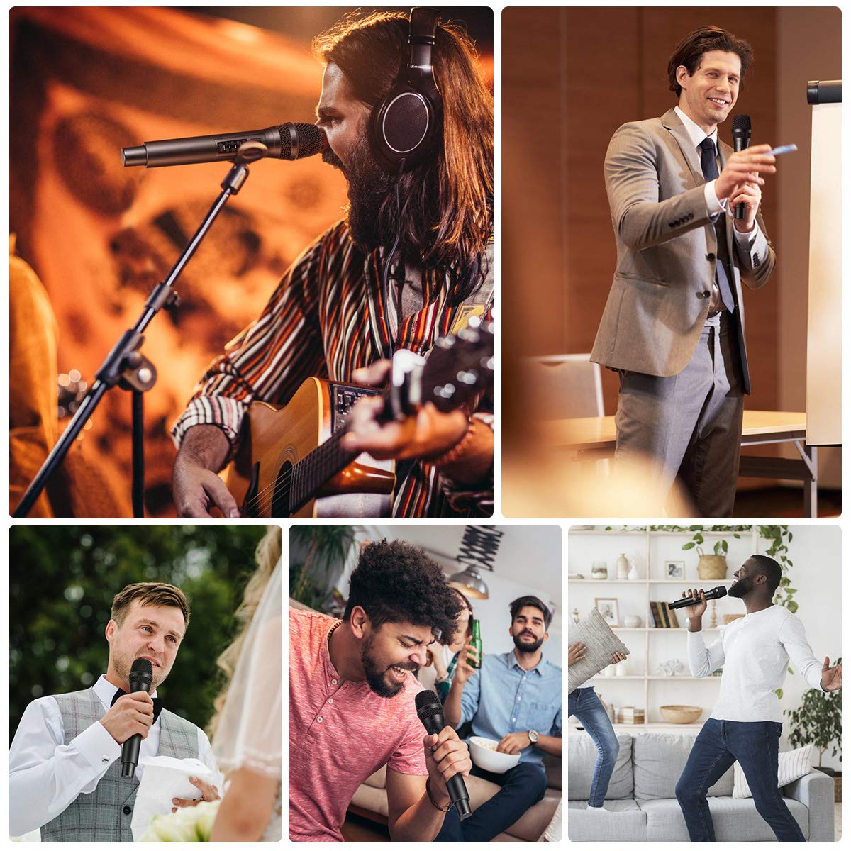 Wireless Microphone, Dual Professional UHF Cordless Dynamic Mic Handheld Microphone System with Echo/Treble/Bass, Receiver 30 Adjustable Channels, 328ft Long Range for Amplifier, DJ, Party etc.