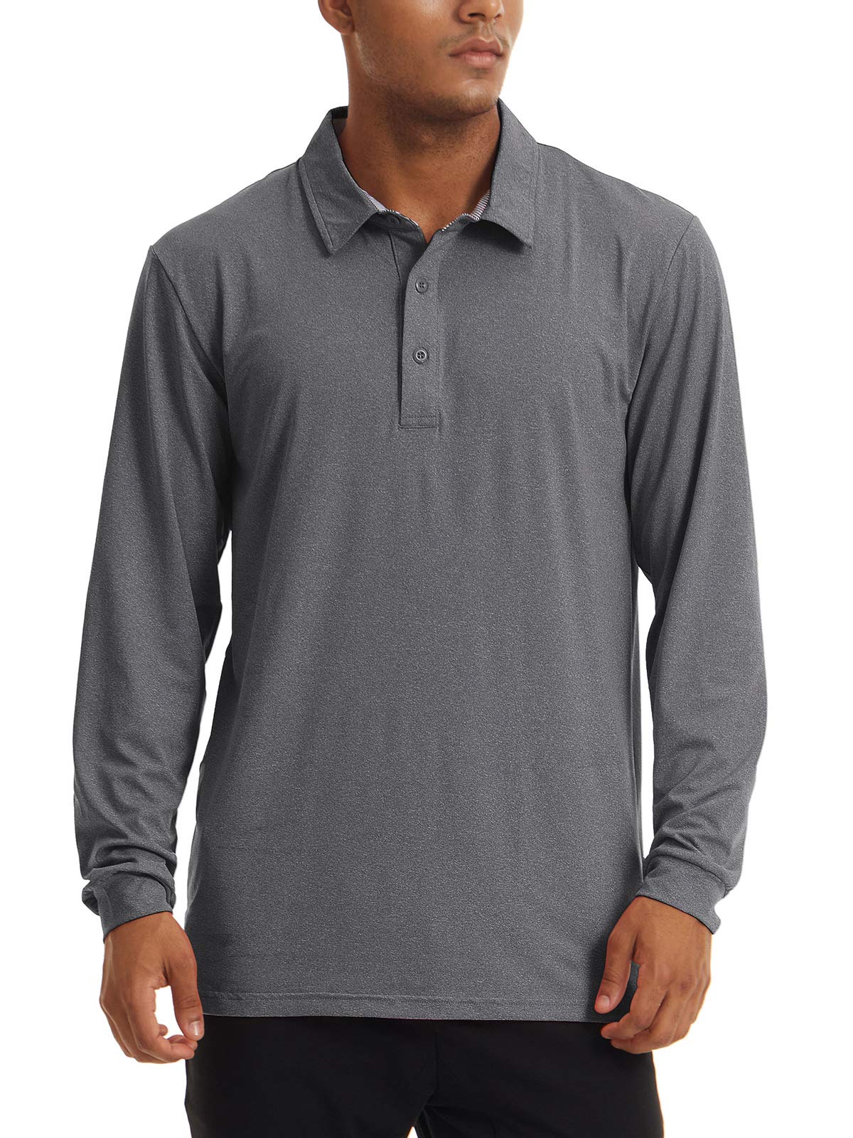 TACVASEN Hiking Long Sleeve Golf Polo Shirts Quick Dry Performance Athletic Casual T-Shirt Grey, L