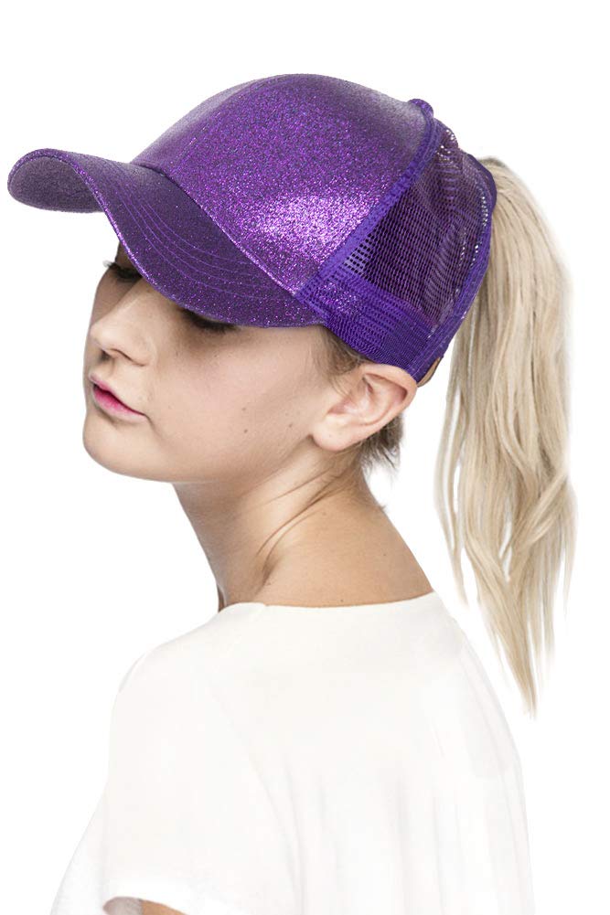 ScarvesMe Glitter Messy High Buns Trucker Ponycap Ponytail Baseball Adjustable Cap for Women Girl Purple