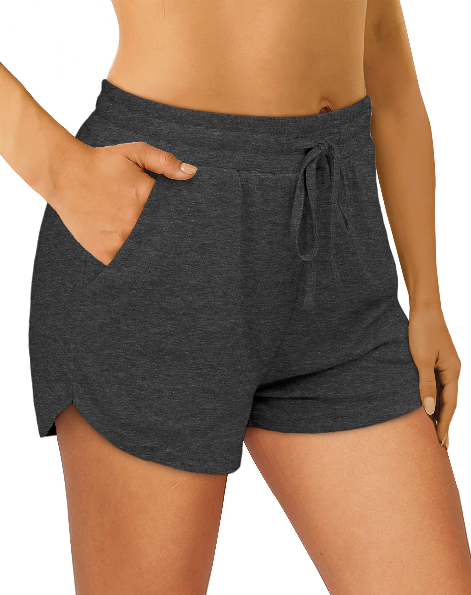 Womens Shorts Running Workout Shorts for Women Dolphin Shorts with Drawstring Dark Gray L