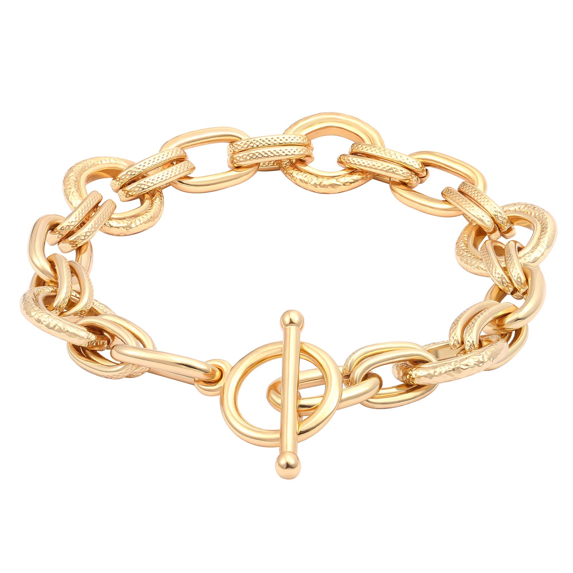 SOFYBJA 18k Gold Plated Chunky Wide Cuban Curb Oval Rolo Link Chain Bracelets for Women Rope Bracelets Handmade Jewelry for Women
