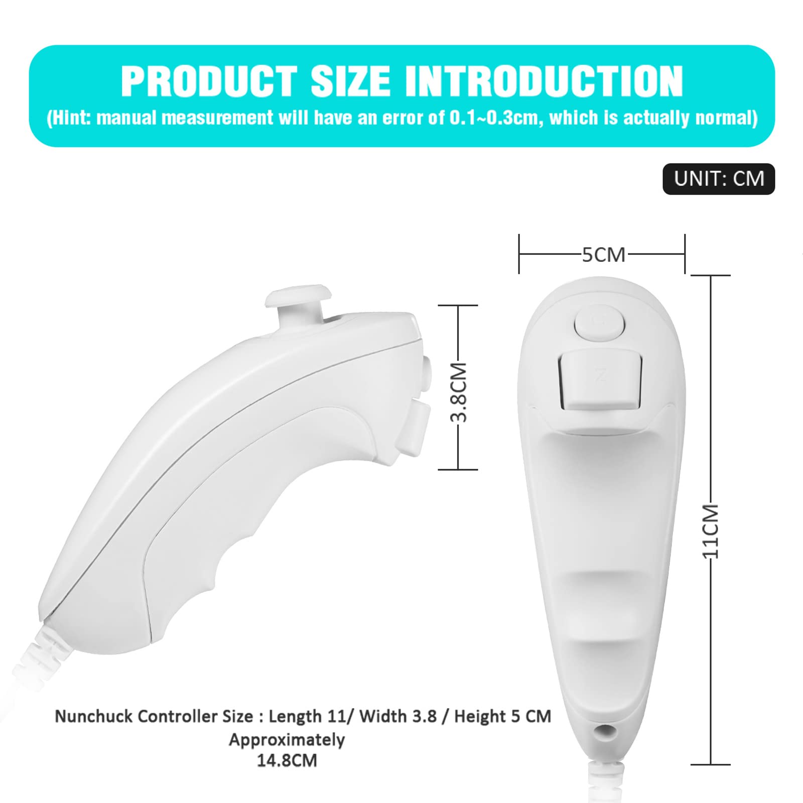 Wii Nunchuck Controller,MODESLAB 4 Pack Nunchuk Controllers Replacement Remote Joystick Gamepad Controller for Wii Wii U Console