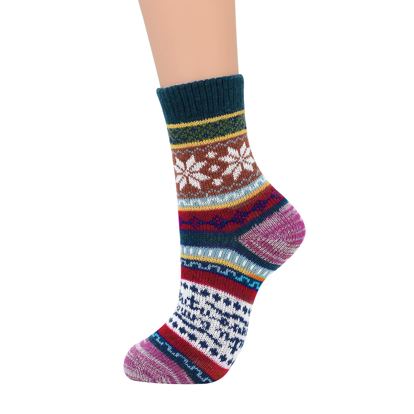 Womens Wool Boots Socks Thick Warm Crew Socks Cute Knit Athletic Cotton Long Socks for Women 5 Pack Anise