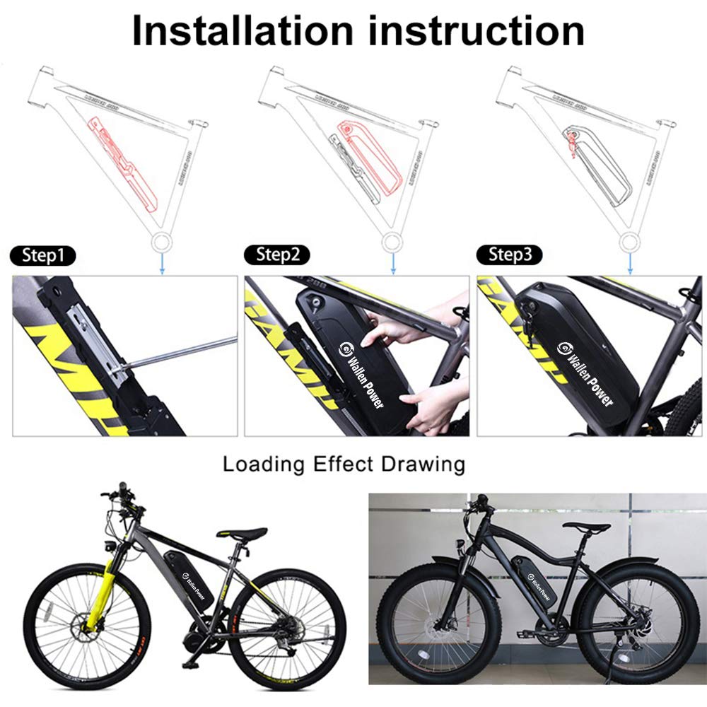 Wallen Power 52V 13AH Electric Bicycle Battery, E-Bike Battery Lithium ion Battery Hailong with Charger, BMS Protection Board, USB Port for 1000W 750W 500W Motor Mountain Bicycle Conversion Kit