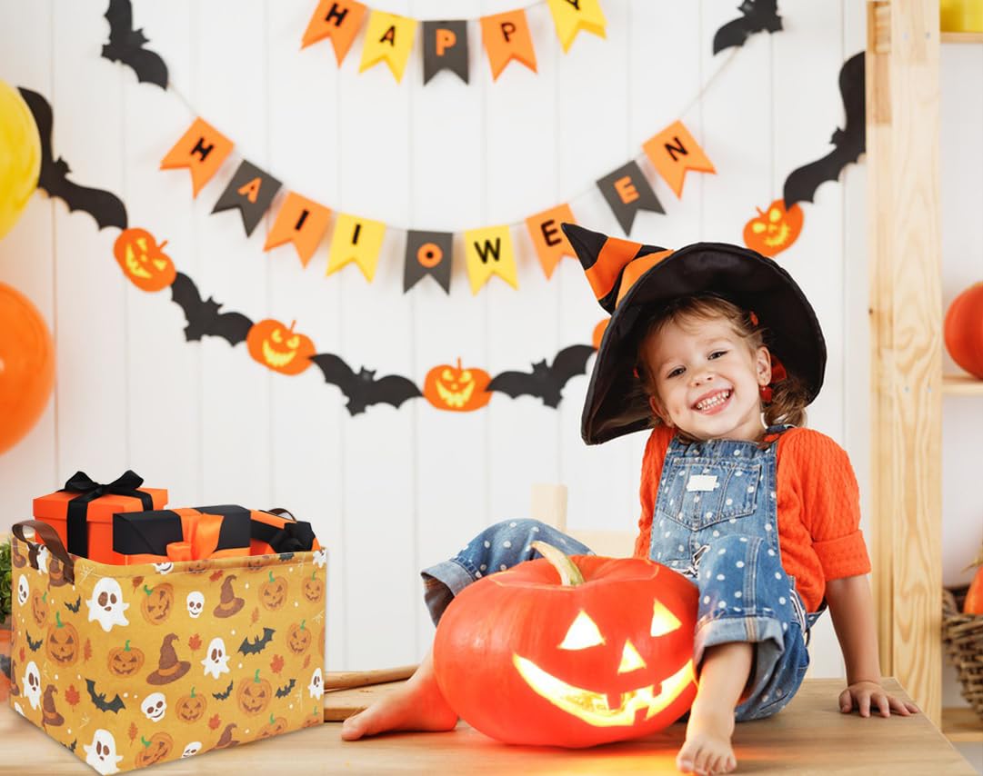 TIBAOLOVER Halloween Basket Cute Halloween Baskets for Kids Skull Pumpkin Basket Rectangular Toy Storage Bin Organizer Box Room Decor for Halloween Parties(Halloween Basket)