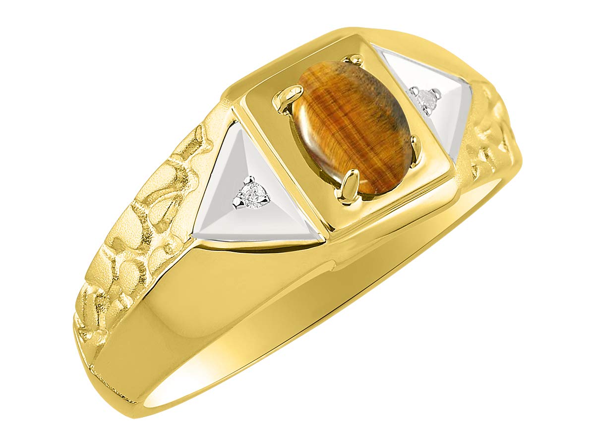 Rylos Classic Oval Tiger Eye & Diamond Ring - November Birthstone*