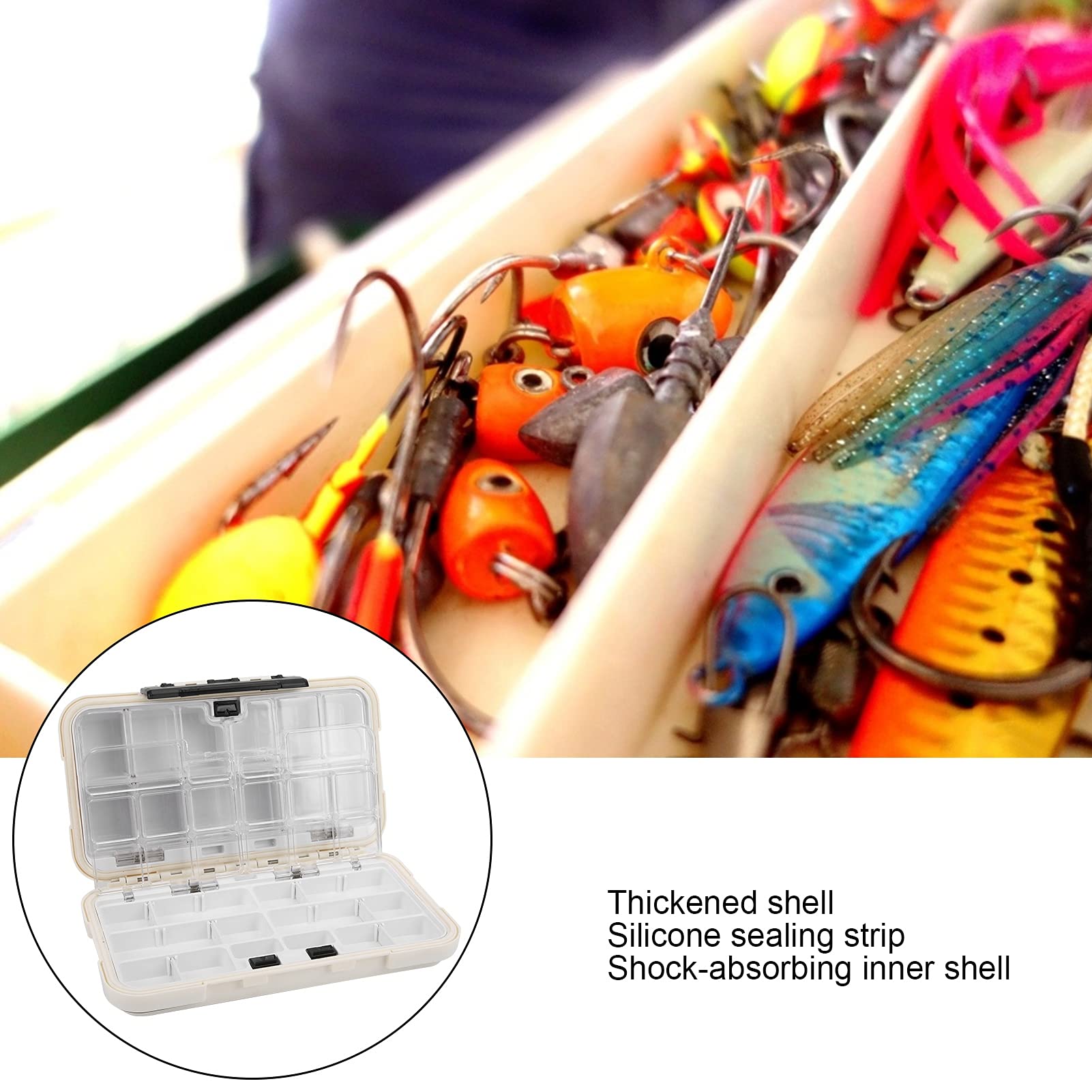 WNSC Plastic Fishing Tackle Box, Bait Lure Storage Box Organizer Fishing Gear Accessories Case for River Ponk Saltwater Freshwater