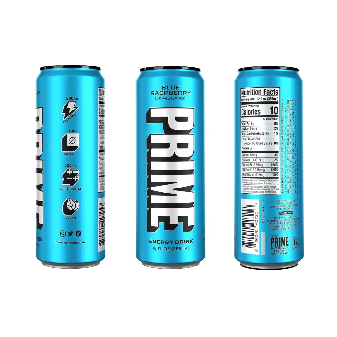 Prime Energy Drink 5 Flavor Variety Pack (1 of each flavor) Blue Raspberry, Lemon Lime, Tropical Punch, Strawberry Watermelon, & Orange Mango