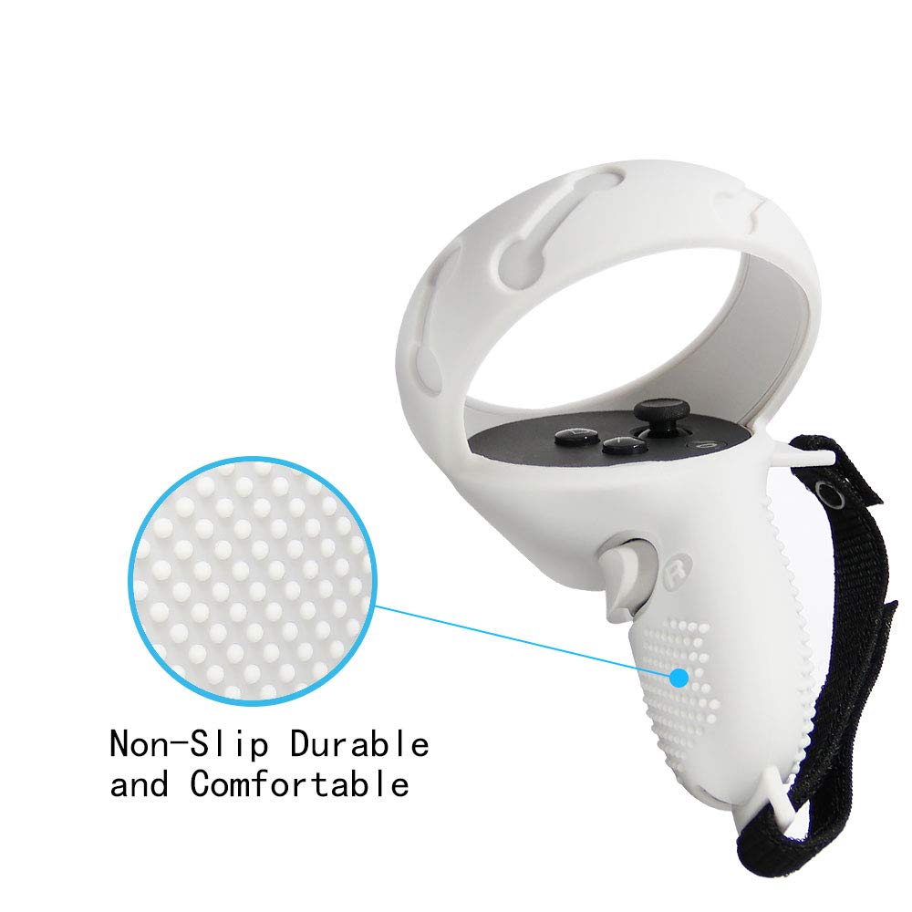 VRbrother Controller Grip Cover for Oculus Quest 2,Accurate Infrared Signal Holes Ensure That Signals are Not Lost,Anti-Throw Hand Strap Adjustable Wrist Knuckle Strapstrap,VR Cover Accessories,White