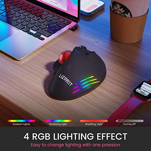 Wireless Trackball Mouse, Computer Ergonomic Mouse, Rechargeable Bluetooth Mouse, Easy Thumb Control,Precise and Smooth Tracking, 3 Device Connection(BT3.0/5.0 or USB) for PC, Laptop,iPad, Mac,Windows