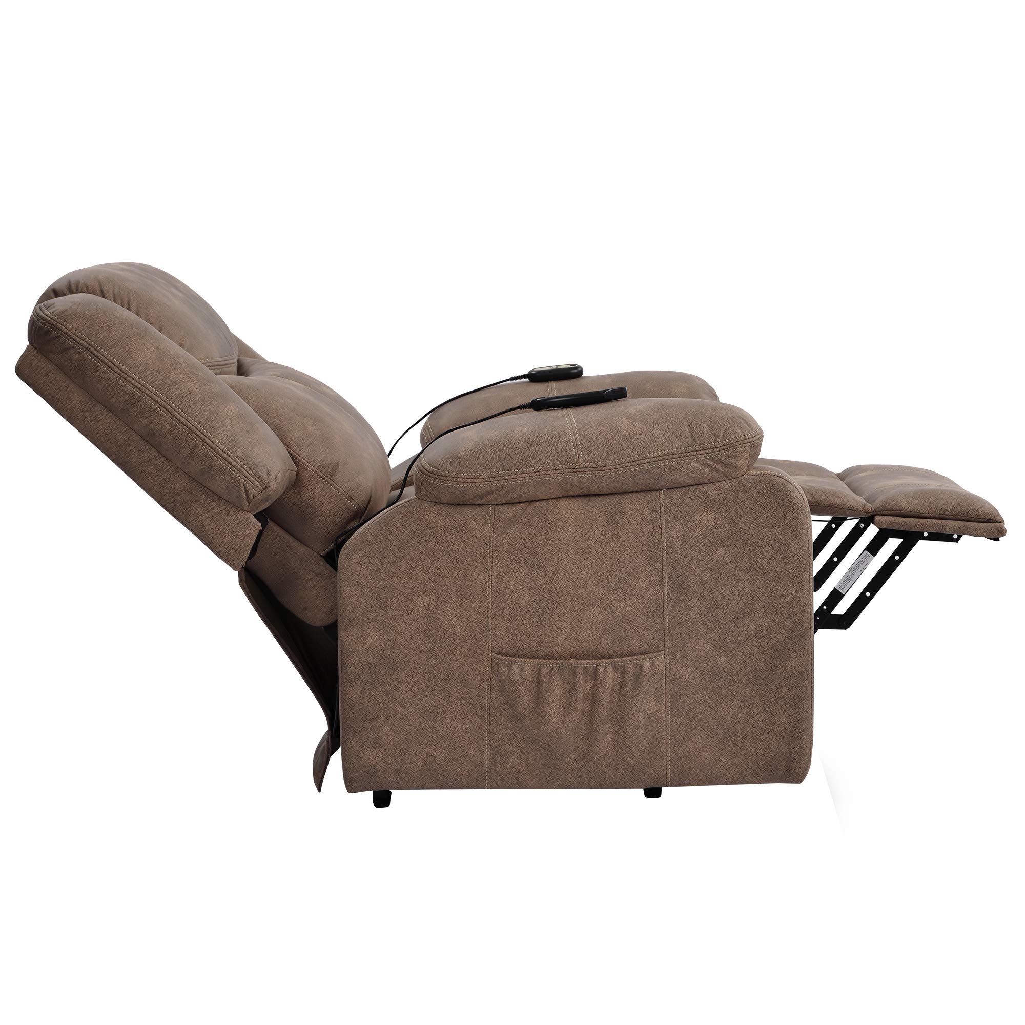 Prohon Chair with 5 Mode Vibration Massage and Heat Function, Comfort Lift Rocker Single Lounge Sofa Ergonomic Power Reclining for Adults Elderly, Brown