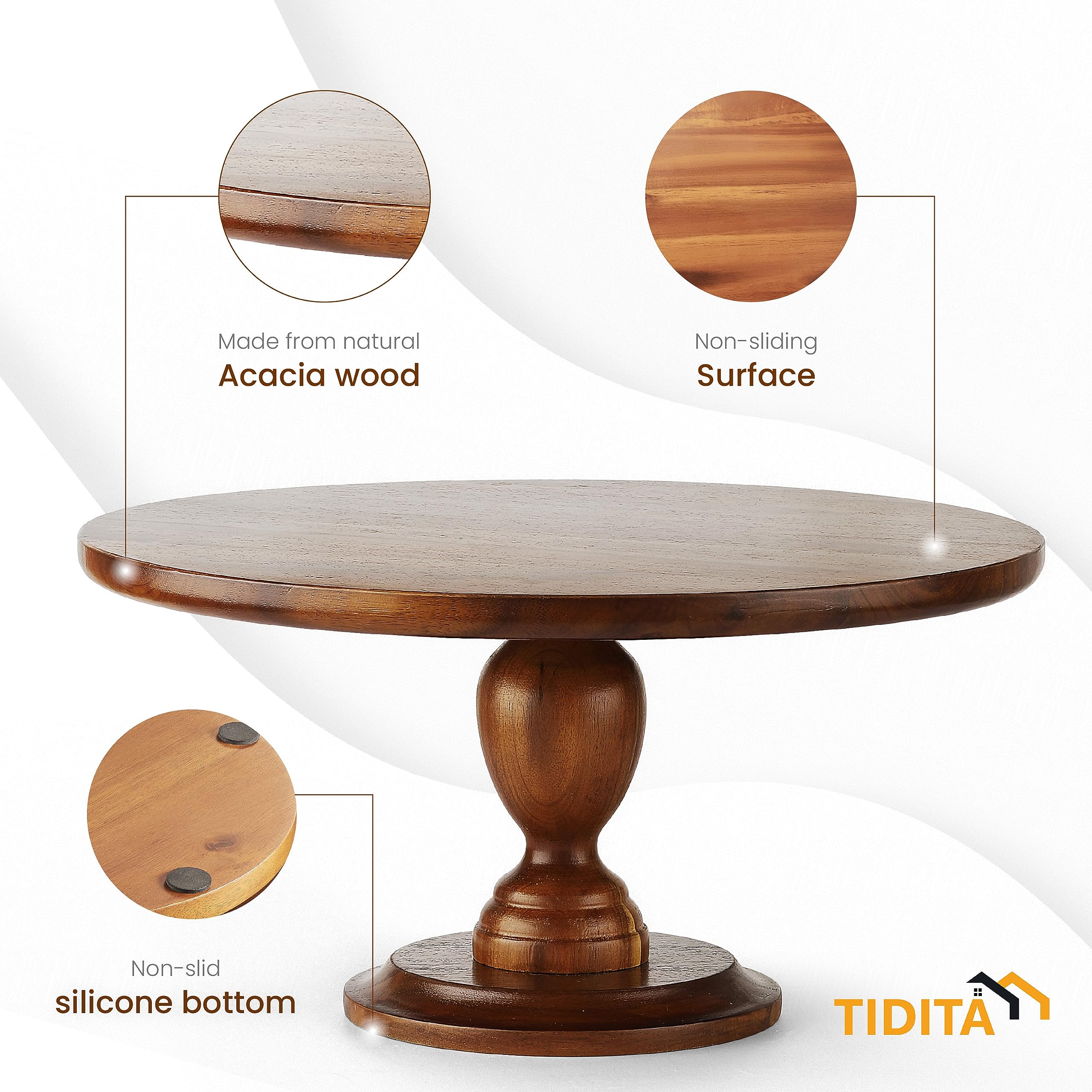 Tidita 13" Acacia Cake Stand Rustic β Cake Stands Wooden with 2 Icing Spatulas - Wedding and Birthday Cake Pedestal for Dessert Table - Cupcake Stand at Parties, Weddings, Restaurants ( Acacia Wood)