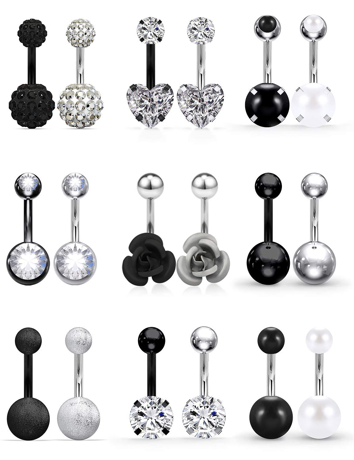 Vsnnsns 14G Belly Button Rings Belly Rings for Women Stainless Steel CZ Opal Belly Button Piercing Jewelry Belly Bars Curved Navel Ring Barbell Body Jewelry Piercing for Women Men Silver Black